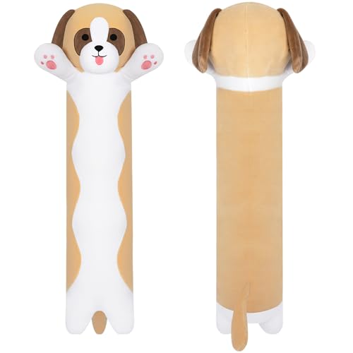 JIAJEGTGT Long Dog Plush Pillow, Long Dog Stuffed Animal Body Pillow, 22â Soft St Bernard Dog Plush Sleeping Throw Pillow, Cute Cartoon Stuffed Dog Toys Kawaii Gifts for Kids Girlfriends