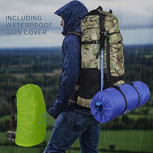 N Nevo Rhino Waterproof Hiking Backpack 50L/60L, Camping Backpack with Rain Cover, High Performance Hiking Travel Mountaineering Pack