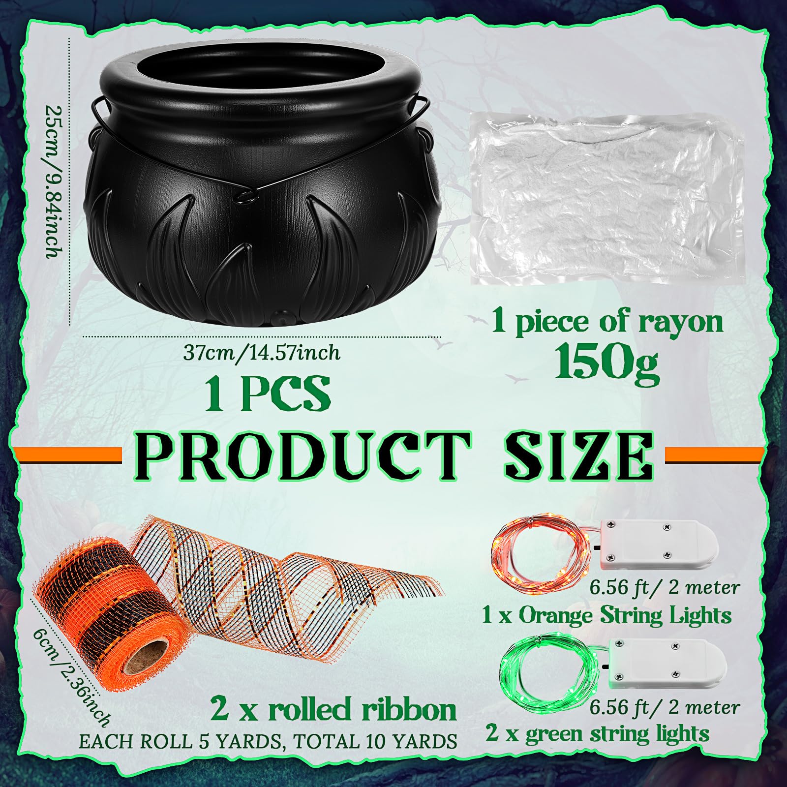 Liliful Halloween Cauldrons Decorations Black Plastic Bubble Witch Large Cauldron DIY Set Halloween Indoor Outdoor Decor(59 Pcs,14.5 x 9.8 Inch)