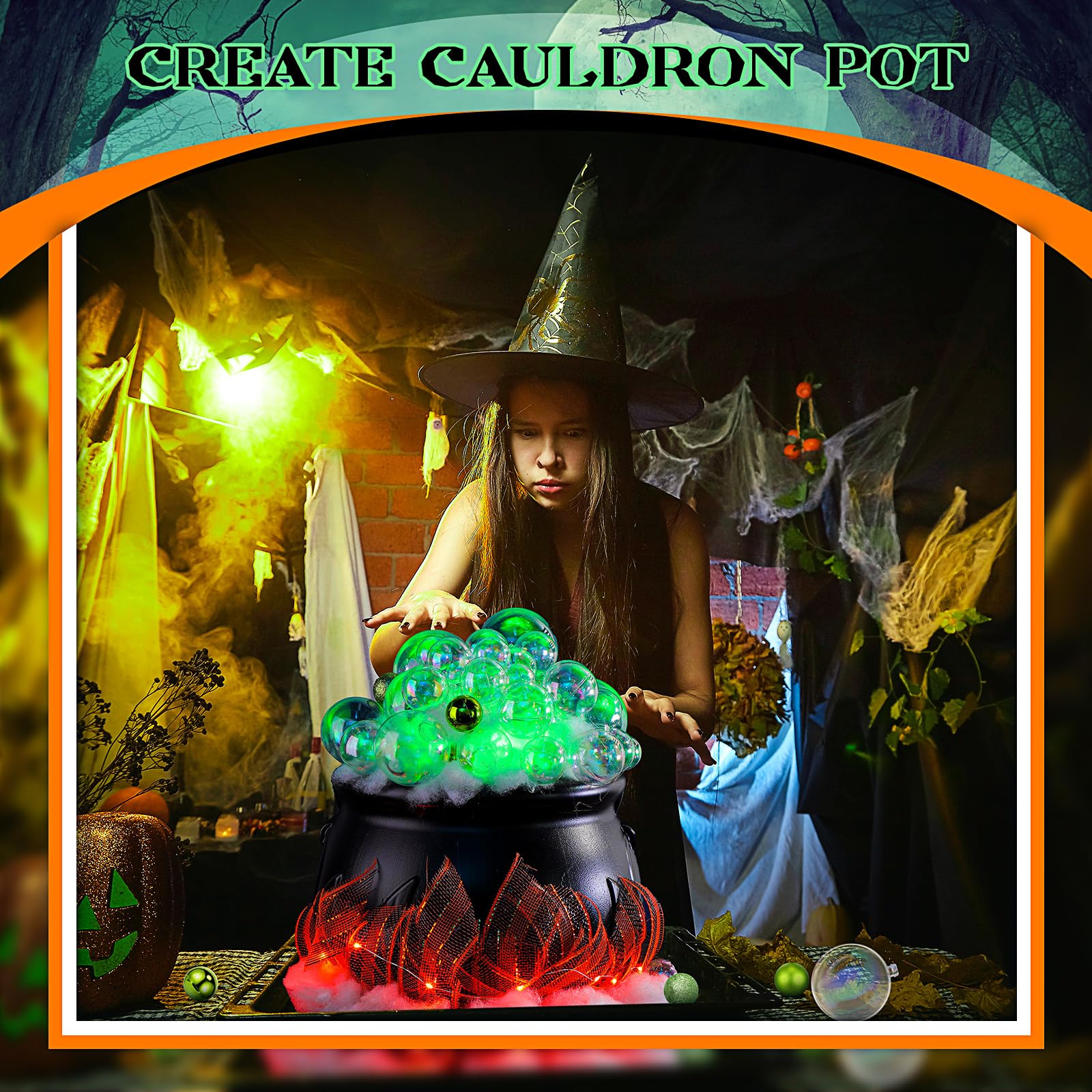 Liliful Halloween Cauldrons Decorations Black Plastic Bubble Witch Large Cauldron DIY Set Halloween Indoor Outdoor Decor(59 Pcs,14.5 x 9.8 Inch)