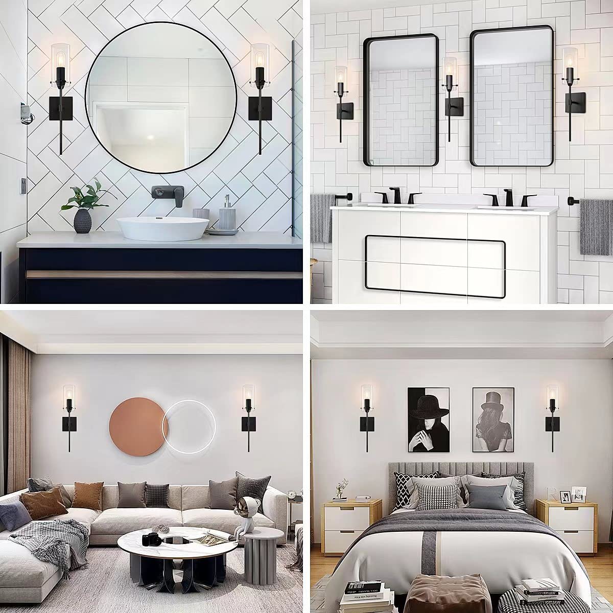 ZSMIHDOH Modern Wall Sconces Set of 2, Black Bathroom Vanity Light, Indoor Wall Sconces for Bedroom Living Room Hallway (Black - 2 Pack)