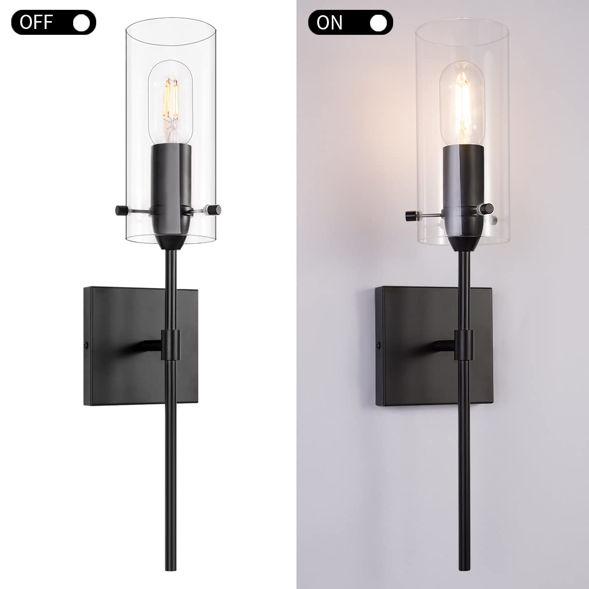 ZSMIHDOH Modern Wall Sconces Set of 2, Black Bathroom Vanity Light, Indoor Wall Sconces for Bedroom Living Room Hallway (Black - 2 Pack)