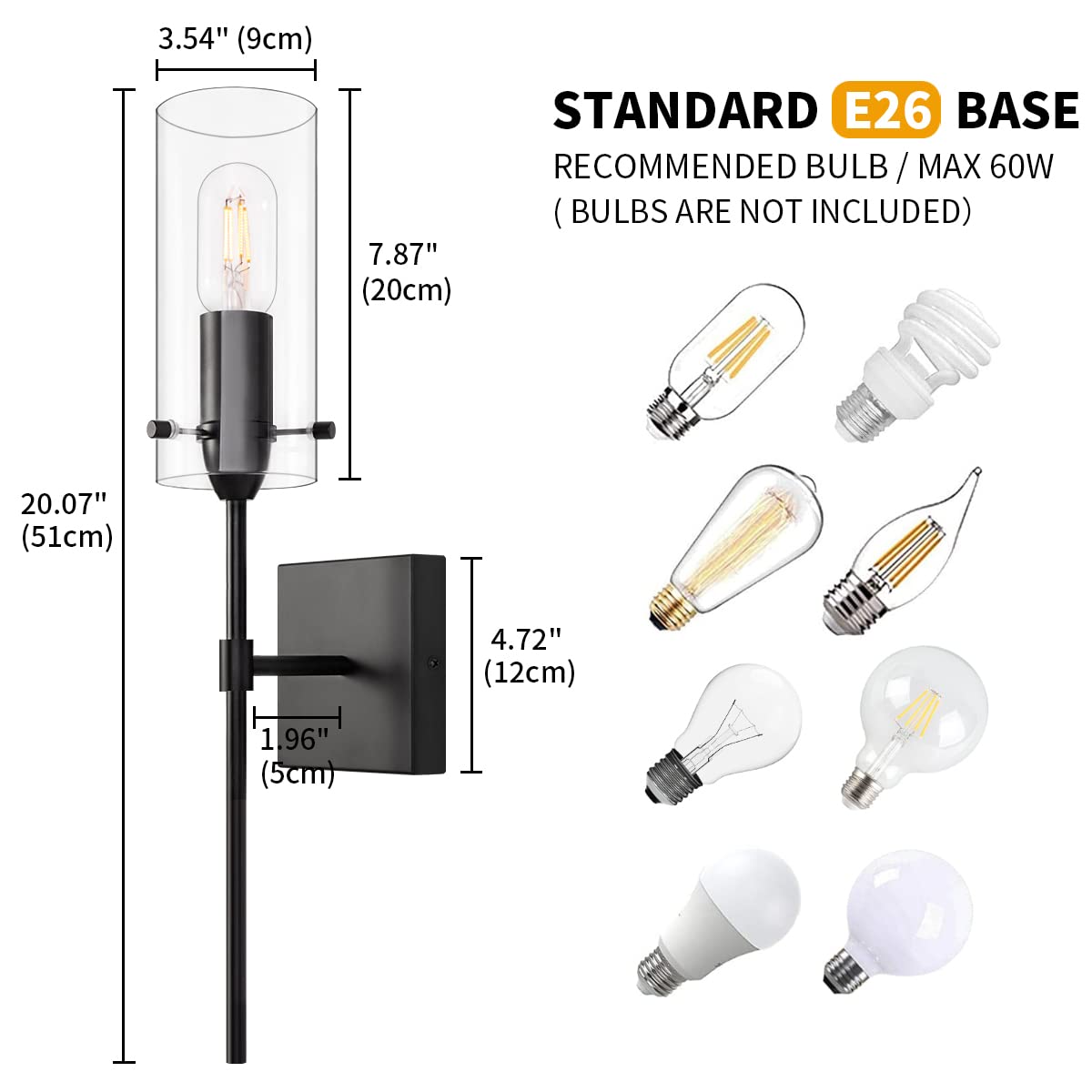 ZSMIHDOH Modern Wall Sconces Set of 2, Black Bathroom Vanity Light, Indoor Wall Sconces for Bedroom Living Room Hallway (Black - 2 Pack)