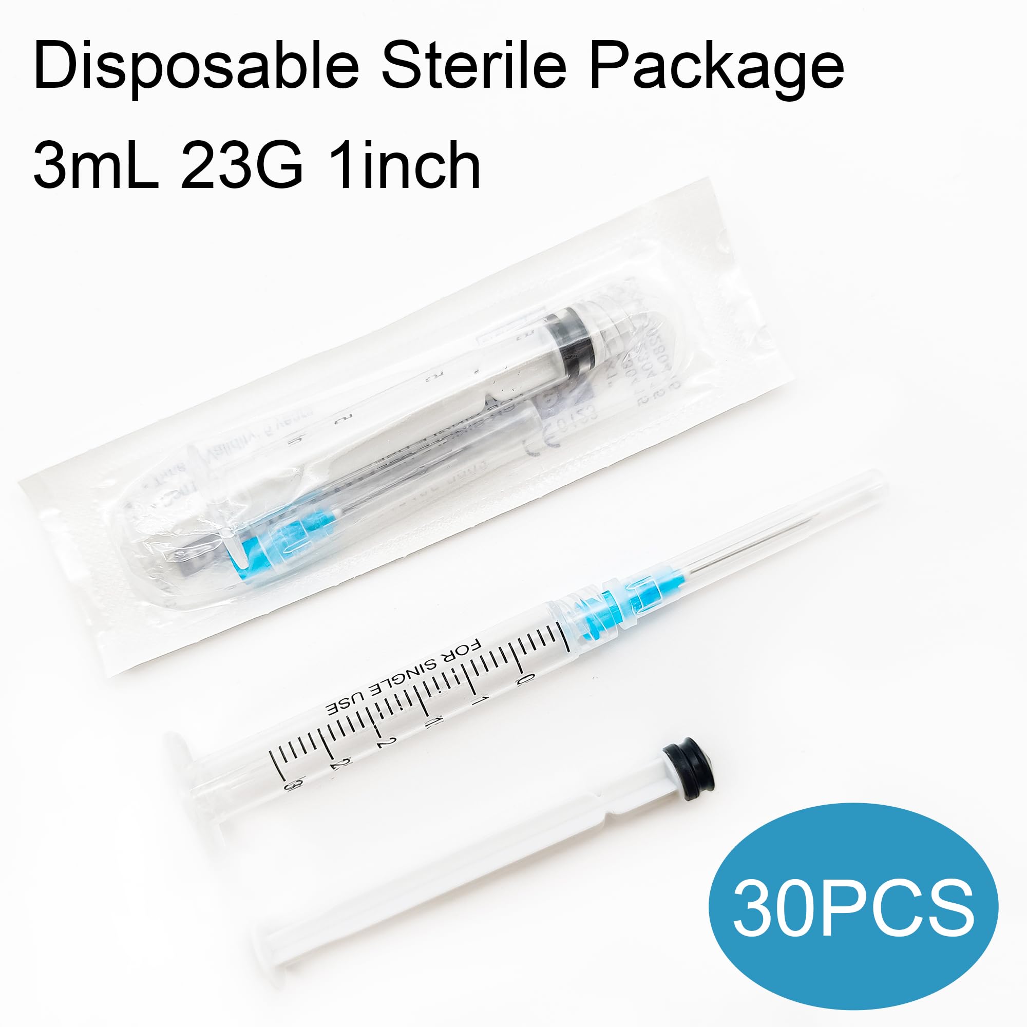 Careach 30 Packs 3mL Syringe with Needles 23 Gauge 1inch, Scientific Labs, Measurement, Individually Wrapped