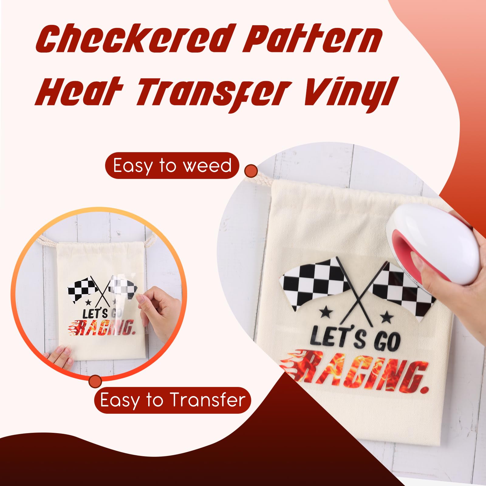 HTVSTD Check Flag HTV Vinyl Roll - 12inches*8ft Checkerboard Heat Transfer Vinyl Racing Flag Patterned HTV Vinyl for Fabric Checker Iron on Vinyl Compatible with Cricut and Sillhoutte