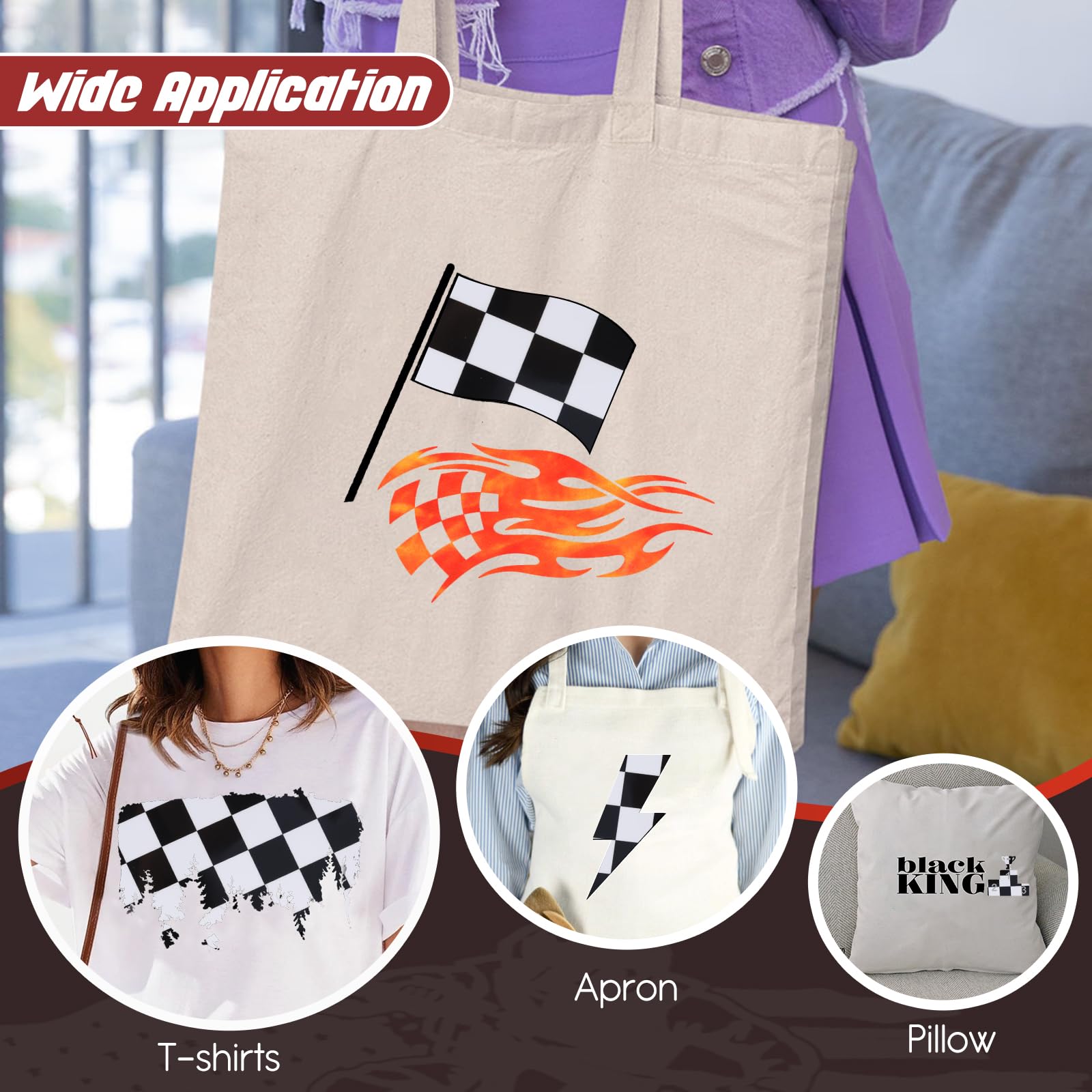 HTVSTD Check Flag HTV Vinyl Roll - 12inches*8ft Checkerboard Heat Transfer Vinyl Racing Flag Patterned HTV Vinyl for Fabric Checker Iron on Vinyl Compatible with Cricut and Sillhoutte