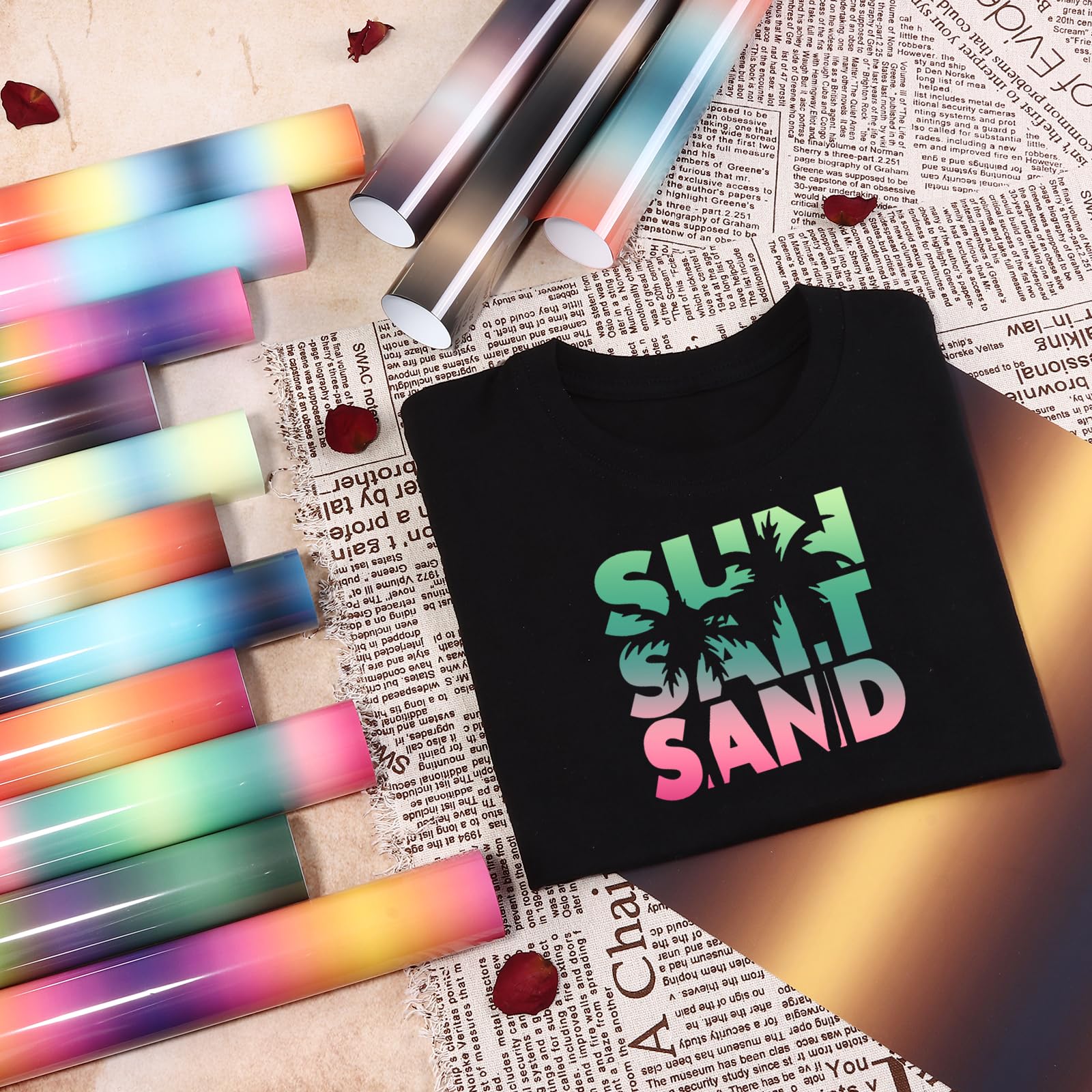 HTVSTD Gradient HTV Heat Transfer Vinyl - 15 Sheets 12 x 10 Inches Retro Patterned HTV Vinyl Ombre Heat Transfer Vinyl for T-Shirts DIY Iron on Vinyl Compatible with Sillhoutte Cameo and Cricut