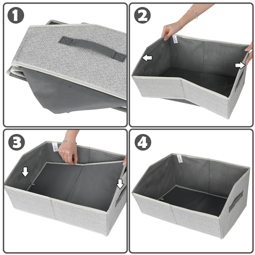 [ 6 Pack ] Fabric Trapezoid Storage Bins, Large Foldable Fabric Storage Baskets with PP Support Board（Non-cardboard), Washable Closet Organizers and Storage Bins for Clothes, DVD, Books, Toys