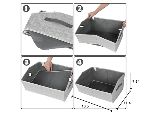[ 6 Pack ] Fabric Trapezoid Storage Bins, Large Foldable Fabric Storage Baskets with PP Support Board（Non-cardboard), Washable Closet Organizers and Storage Bins for Clothes, DVD, Books, Toys