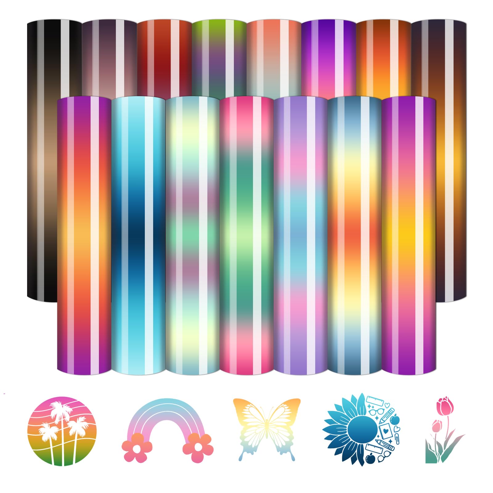 HTVSTD Gradient HTV Heat Transfer Vinyl - 15 Sheets 12 x 10 Inches Retro Patterned HTV Vinyl Ombre Heat Transfer Vinyl for T-Shirts DIY Iron on Vinyl Compatible with Sillhoutte Cameo and Cricut