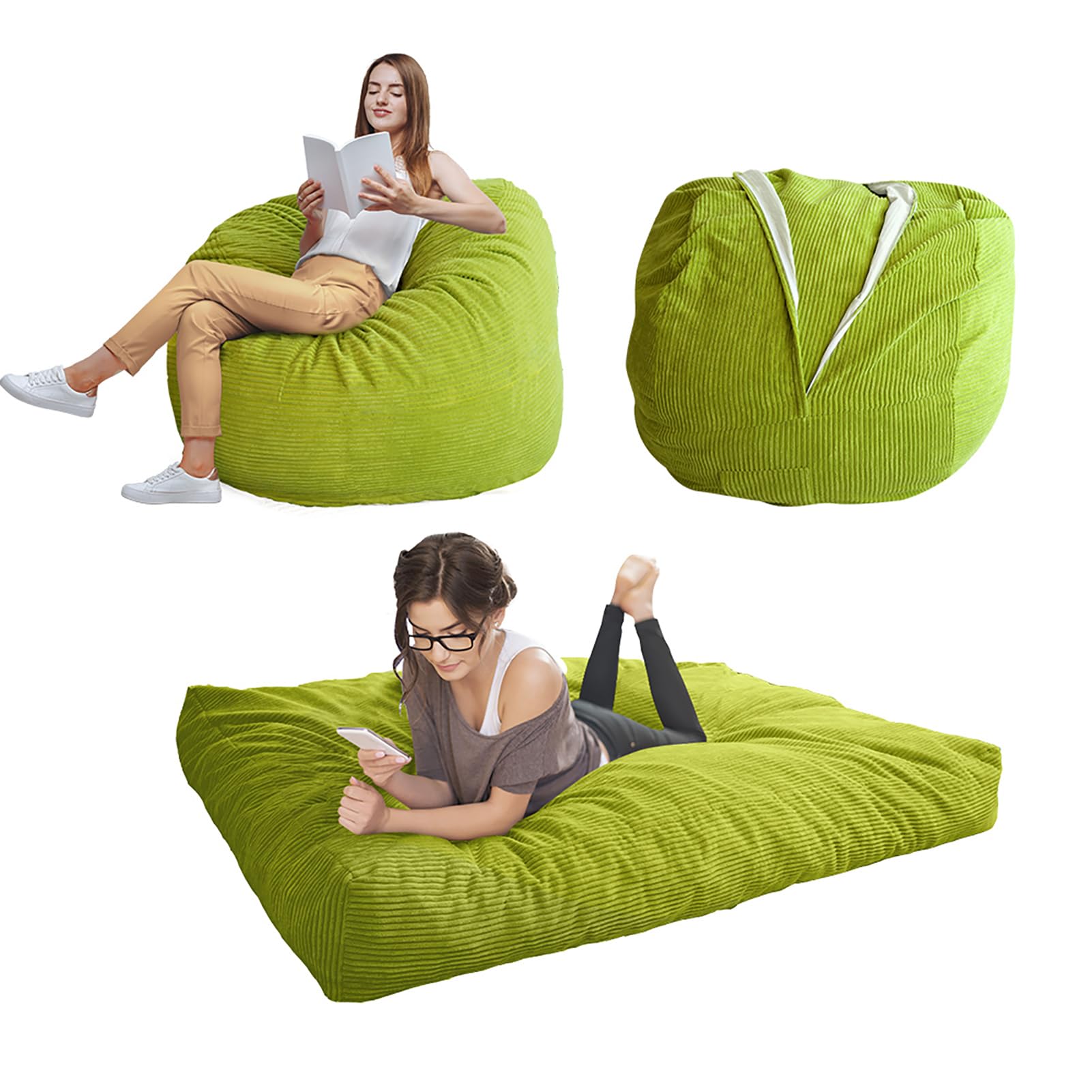 MAXYOYO Giant Bean Bag Chair Bed for Adults, Convertible Beanbag Folds from Lazy Chair to Floor Mattress Bed, Large Floor Sofa Couch, Big Sofa Bed, High-Density Foam Filling, Machine Washable