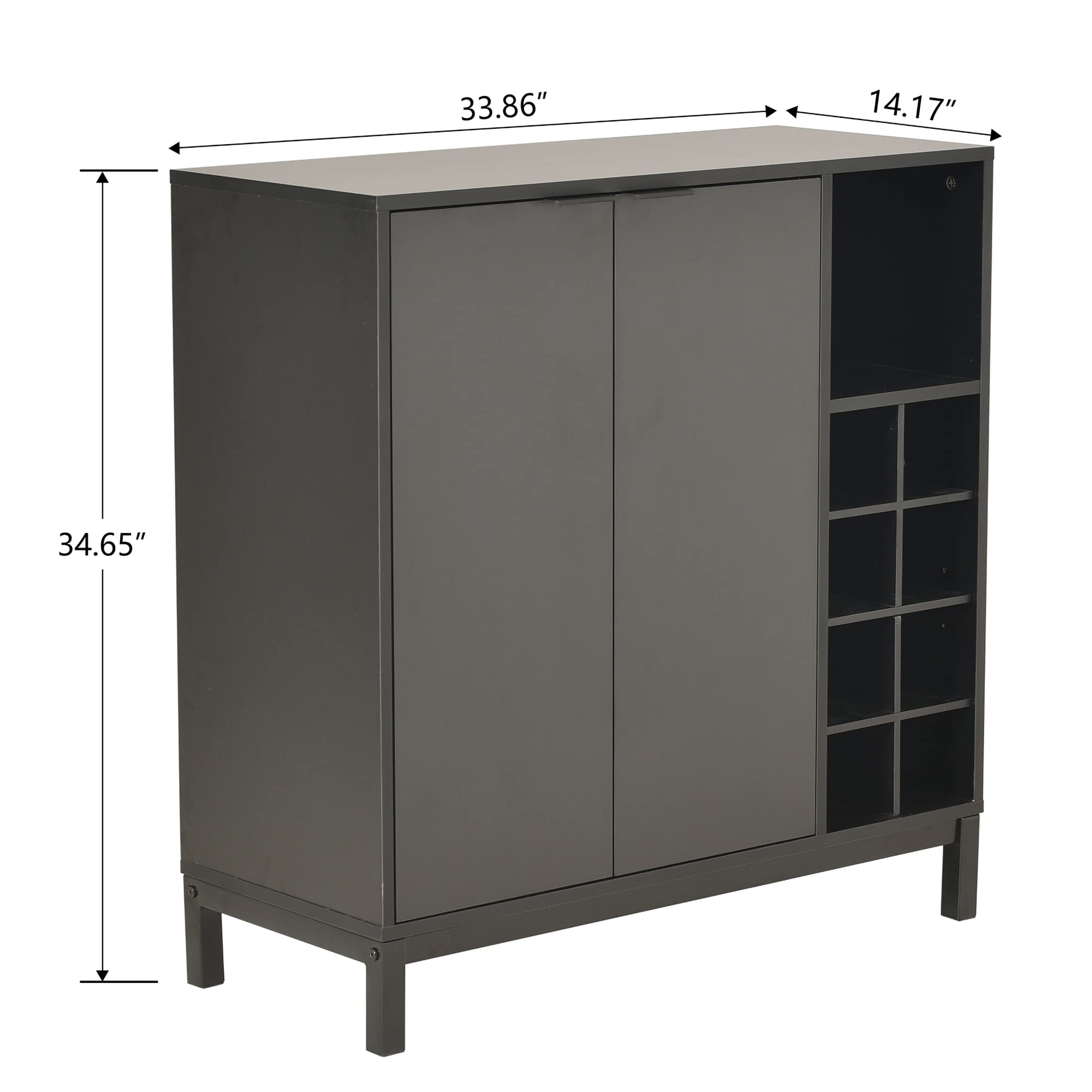 Plebs Home Contemporary Style Sideboards and Buffets, Coffee Bar, Cabinet, Wine, Racks Storage, Server, Dining Console, 34 Inch, Easy Assemble, for Kitchen, Living Room-Black