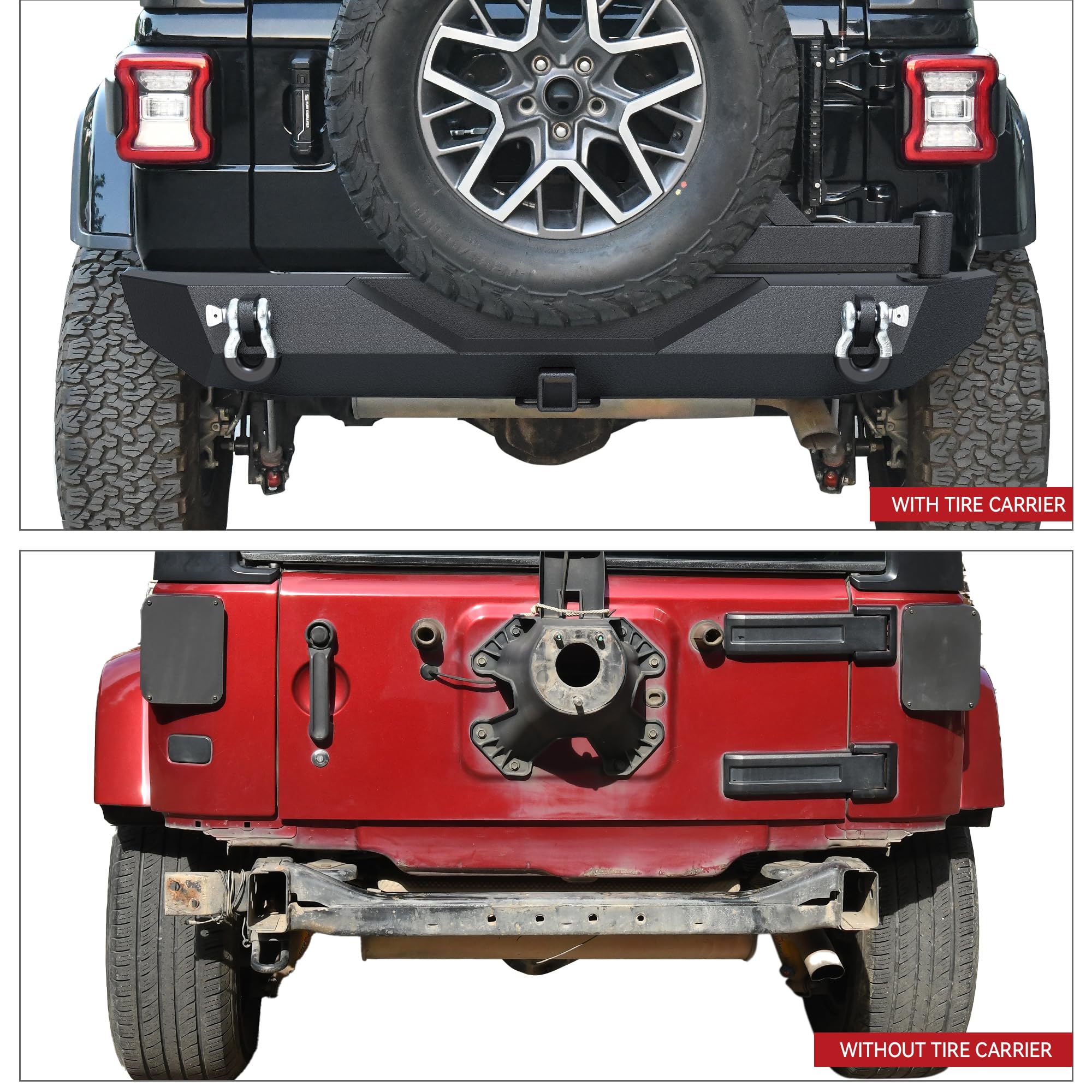 YITAMOTOR Rear Bumper with Tire Carrier Compatible for 2018-2024 Jeep Wrangler JL & Unlimited JLU (2/4 Doors), Full Width Back Bumper w/ 2" Hitch Receiver & D-Rings