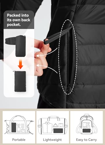 baleaf Men's Puffer Jacket Packable Winter Coats Lightweight Water Resistant Quilted Warm Windproof Black XL