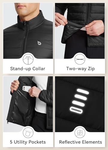 baleaf Men's Puffer Jacket Packable Winter Coats Lightweight Water Resistant Quilted Warm Windproof Black XL