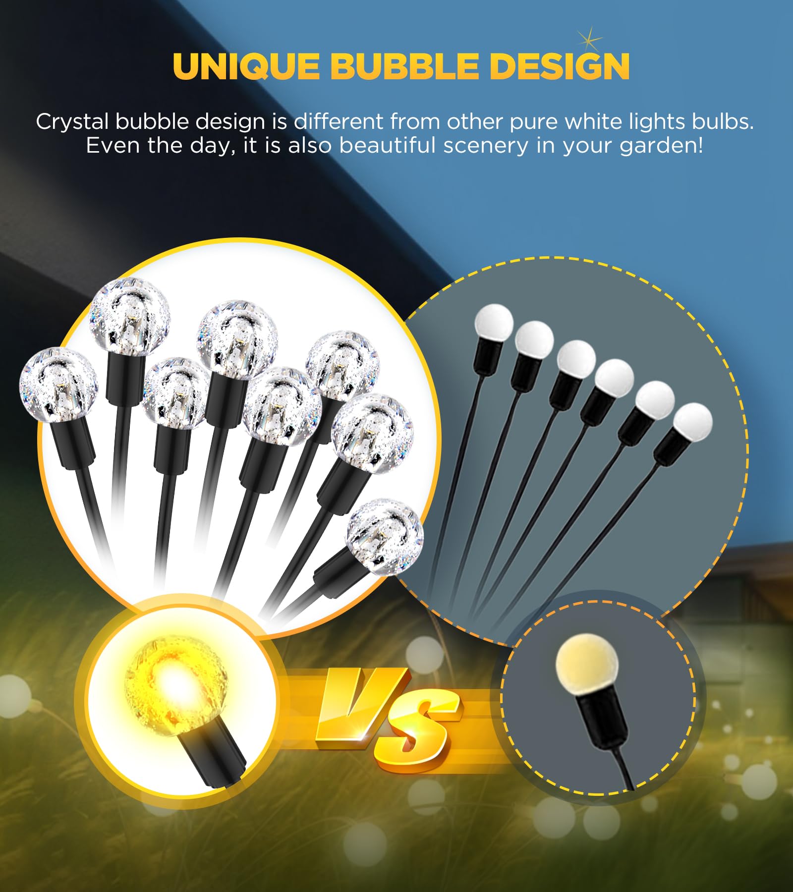 URAGO Solar Lights for Outside, New Upgraded with 32 LED Crystal Bubble Bulbs, Solar Garden Lights Outdoor Waterproof, Firefly Lights Outdoor Yard Patio Pathway Christmas Decorations