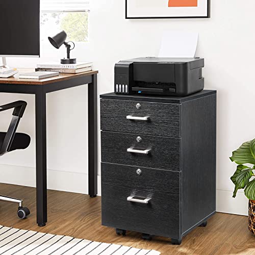 JOPESA Black Wood Grain Density Board Three Drawers Wooden Filing Cabinet