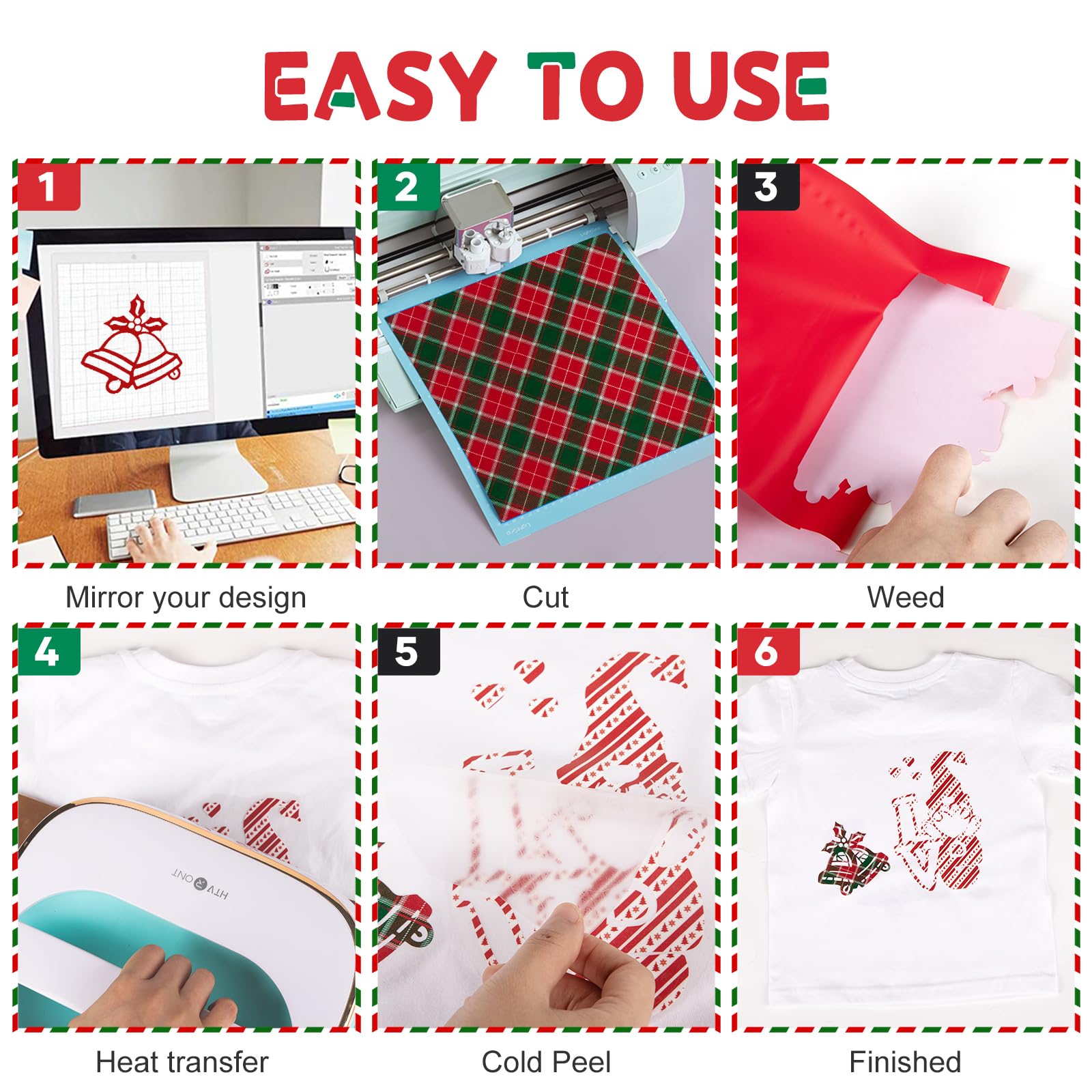 HTVRONT Christmas Heat Transfer Vinyl Bundle-13 Sheets Patterned Buffalo Plaid HTV Vinyl Christmas HTV Cartoon Cute Iron On Vinyl 12" x 10" Inch