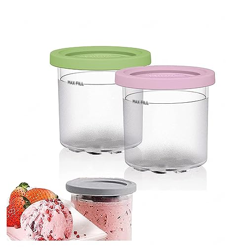 EVANEM 2/4/6PCS Creami Pints, for Ninja Pints,16 OZ Pint Ice Cream Containers with Lids Reusable,Leaf-Proof Compatible with NC299AMZ,NC300s Series Ice Cream Makers,Pink+Green-6PCS
