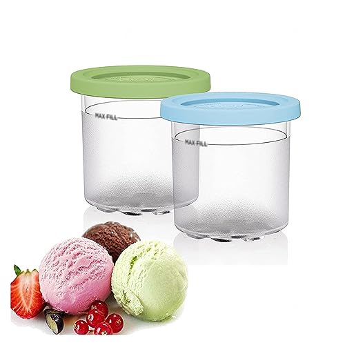 EVANEM 2/4/6PCS Creami Deluxe Pints, for Ninja Cremini Extra Pints,16 OZ Creami Pints Airtight,Reusable Compatible with NC299AMZ,NC300s Series Ice Cream Makers,Blue+Green-4PCS