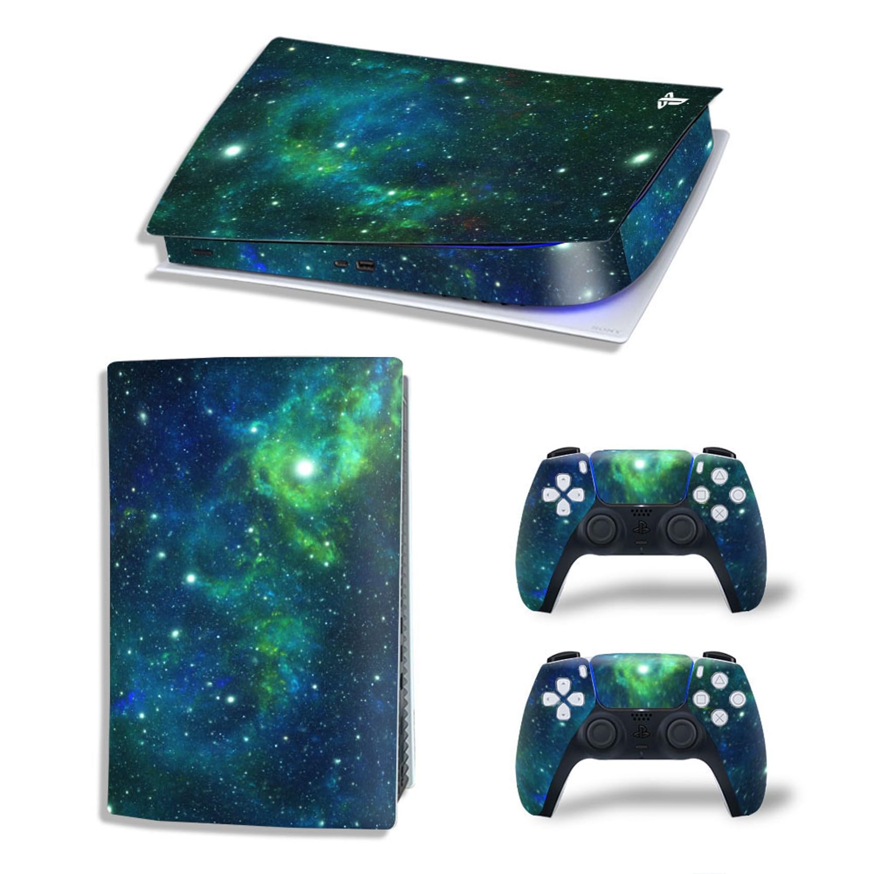 PS5 Skin Digital Edition Console and Controller, PS5 Stickers Vinyl Decals for Playstation 5 Console and Controllers, Digital Edition (Green Starry Sky)