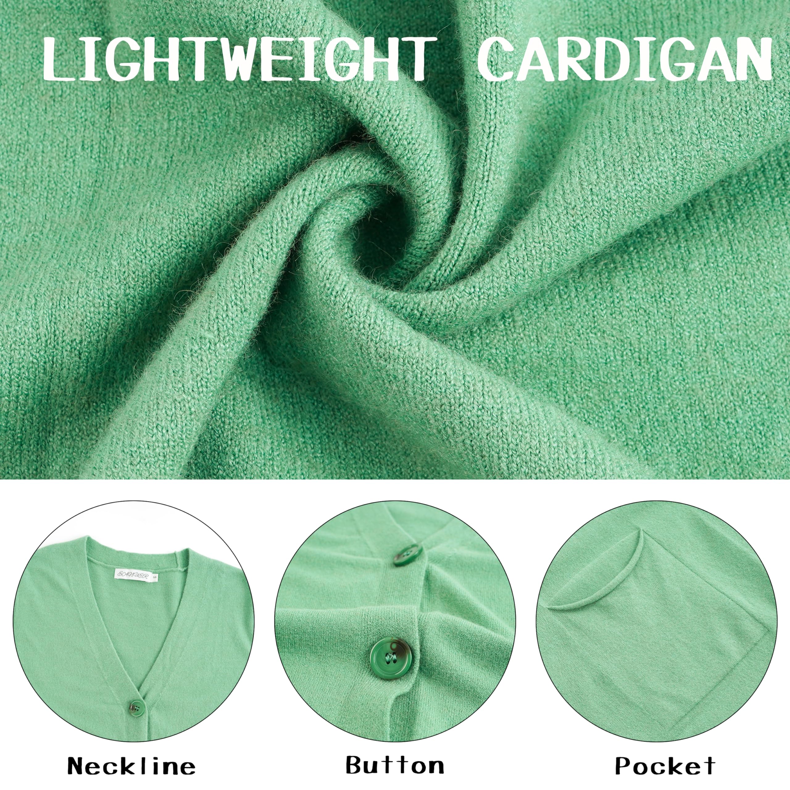 Women's Open Front V-Neck Soft Knit Cardigan Button Down Long Sleeve Sweater with Pockets Mustard Green