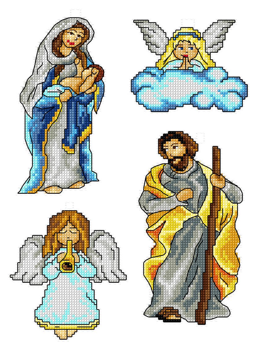 Counted Cross-Stitch Kit on Plastic Canvas with Nativity. 4 Superior Ornaments Different Dimensions 153CS. Marvelous for Art & Craft Amateurs