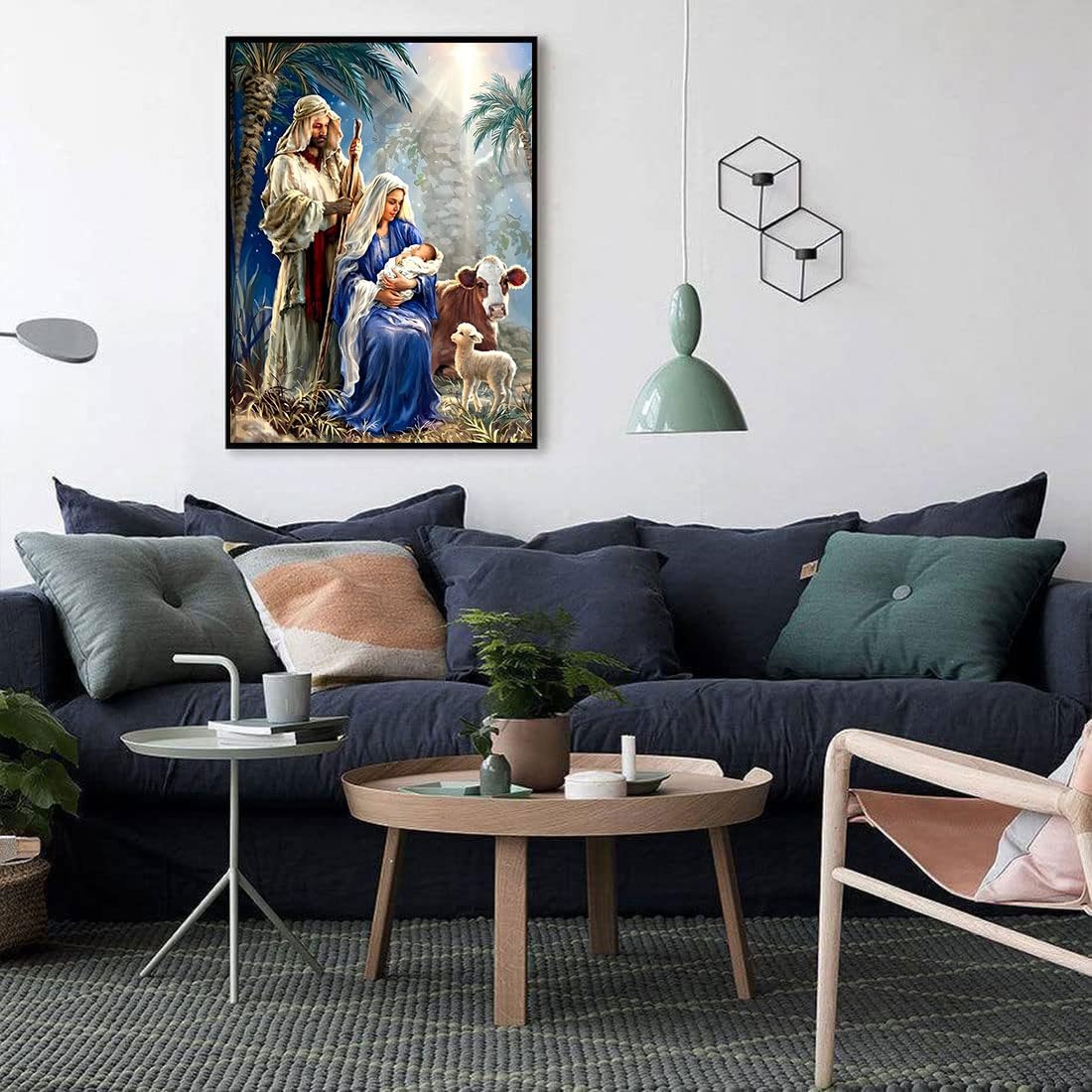Nativity Scene Diamond Paintings Kits for Adults, Christmas Jesus was Born Diamond Art Kits Full Drill Diamond Dots Paint with Diamonds Gem Arts and Crafts for Beginner Home Religious Wall Decor