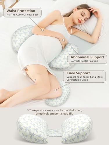 Pregnancy Pillow for Pregnant Women Soft Maternity Body Pillow Support for Back, Legs, Belly, HIPS,Maternity Pillow with Detachable and Adjustable Pillow Cover(Light Green)