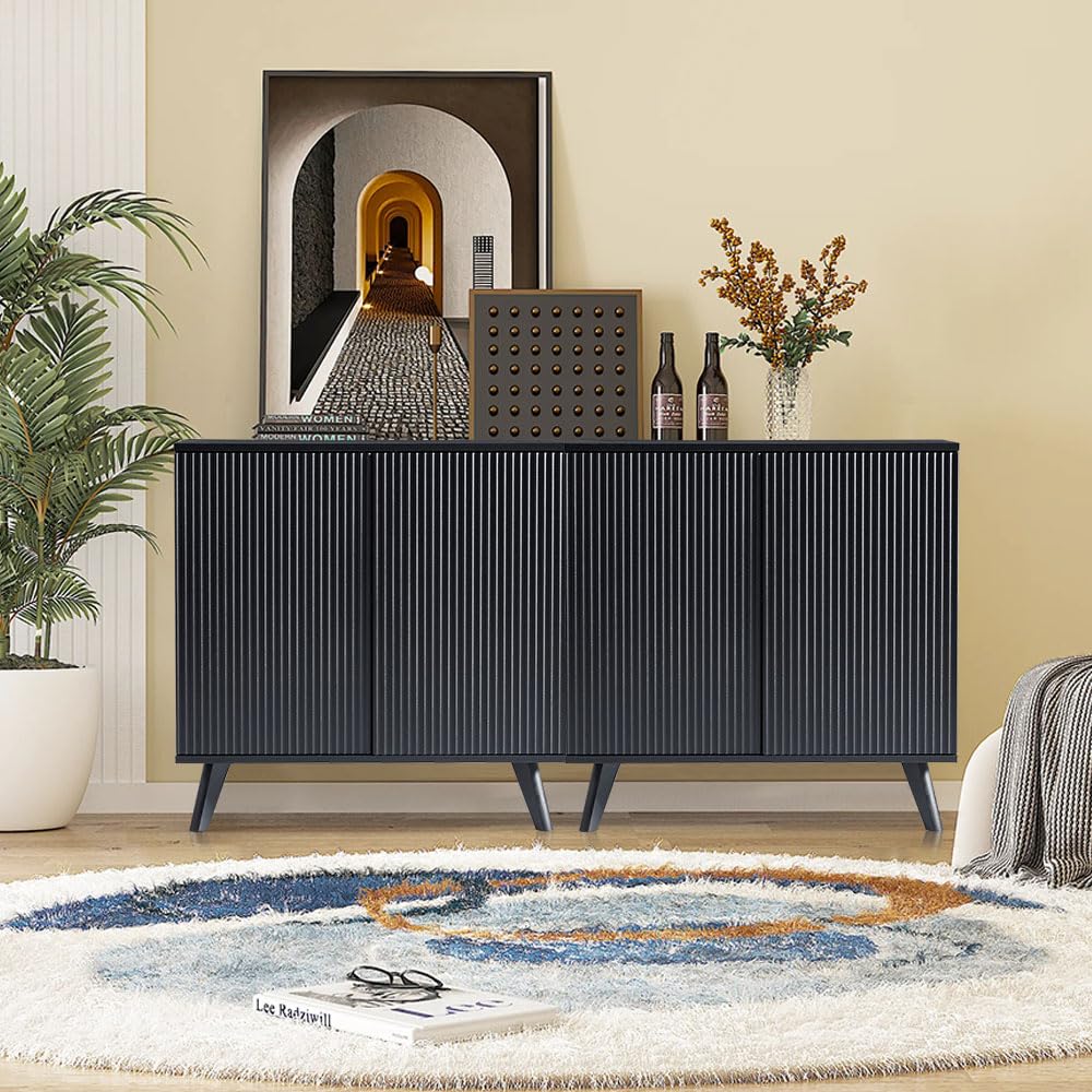 AFFEIVUL Black Accent Buffet Cabinet with Adjustable Shelves, Freestanding Sideboard with Double Doors for Hallway Entryway Living Room