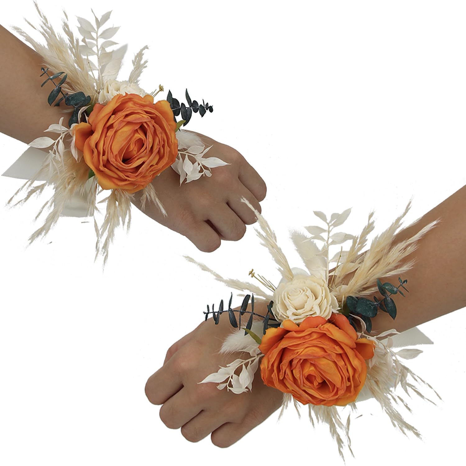 Rinlong 6pcs Dried Flower Wrist Corsage Wristlet Bridesmaid Bracelet Boho Terracotta Shoulder Corsage Wrist Flowers Wedding Bride Flower Accessories