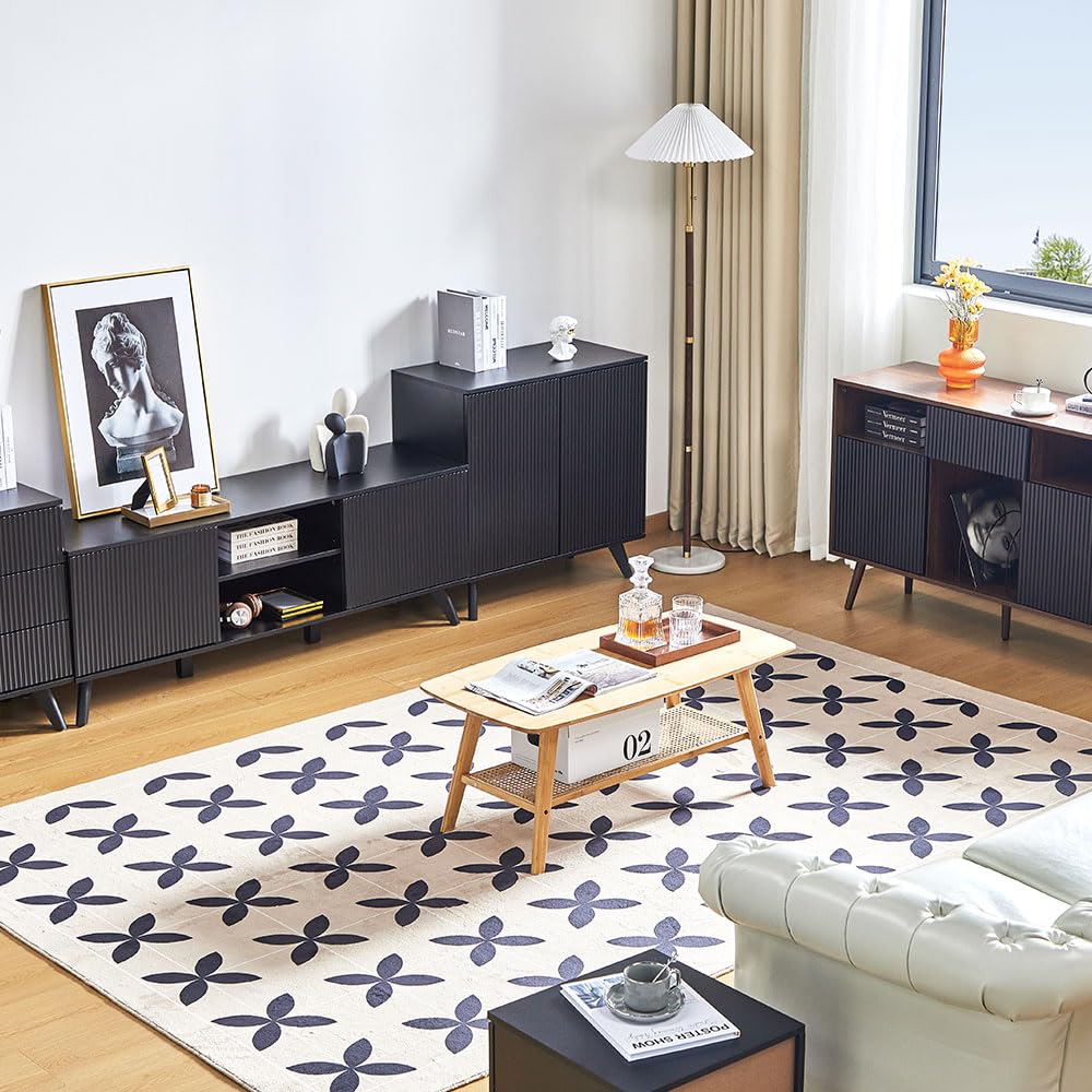 AFFEIVUL Black Accent Buffet Cabinet with Adjustable Shelves, Freestanding Sideboard with Double Doors for Hallway Entryway Living Room