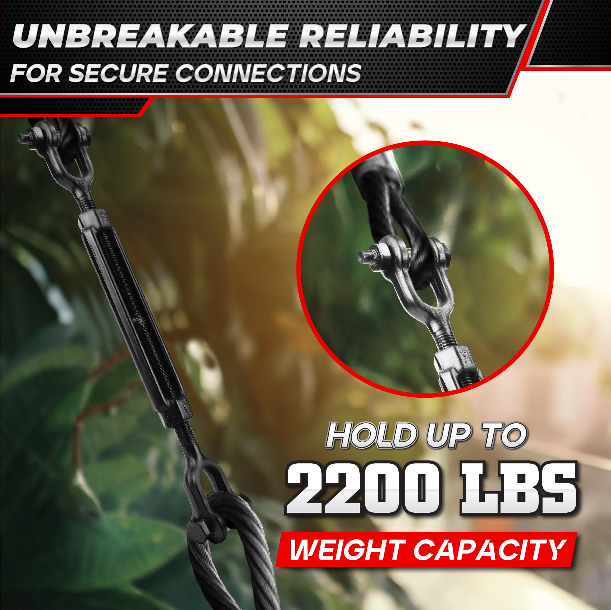 [Premium] 2 Pack 1/2”x13.4” Heavy Duty Jaw and Jaw Turnbuckle, 2200 lbs Working Load Limit, Weather Resistant, Durable Black Turnbuckle for Wire Rope Tension, Shade Sail Hardware, Sun Shade Tent