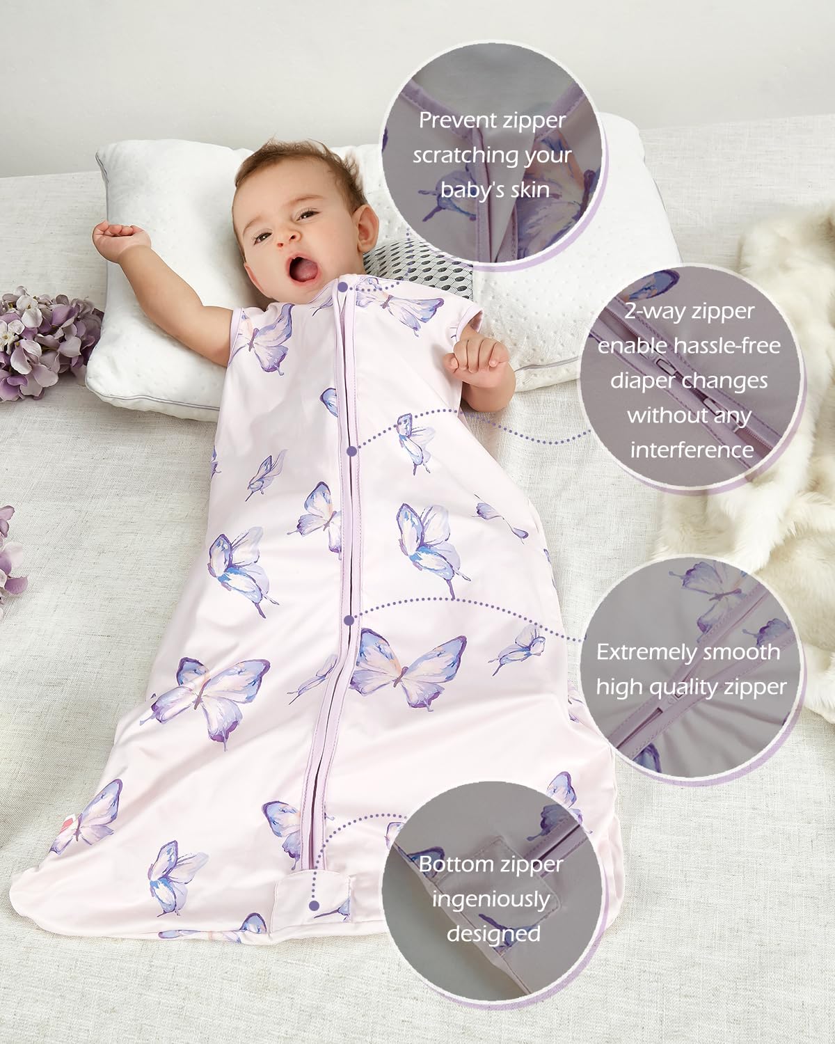 CocoCradle Baby Sleep Sacks Unisex Toddlers' Sleep Wearable Blanket Sleeping Bags, 2-Way Safe Zippers Sleepsack 0.5TOG for Babies | S
