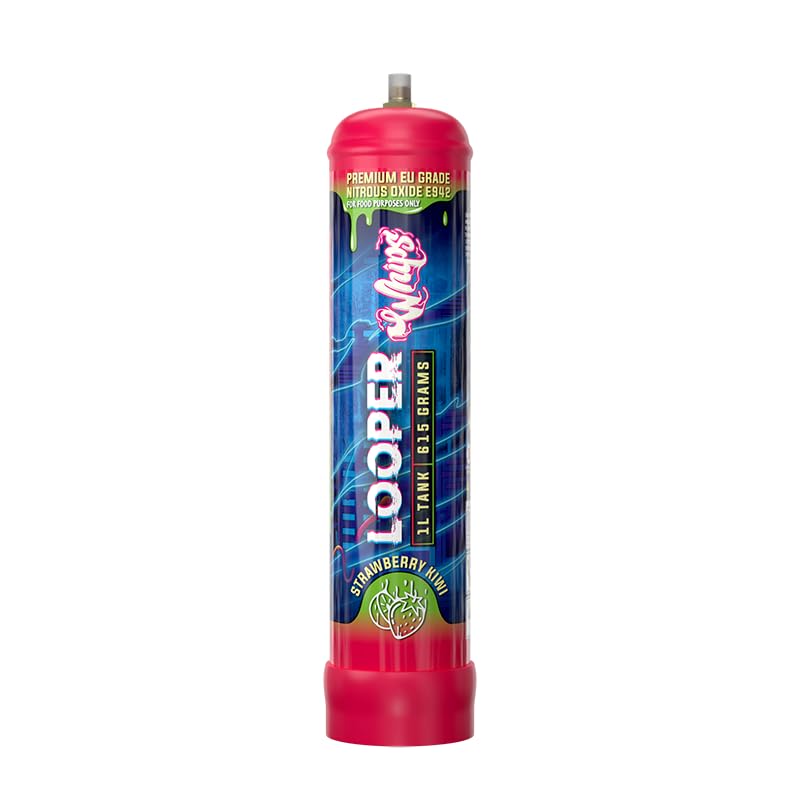 LOOPER Strawberry Kiwi Flavor Whipped Cream Dispenser Cartridge Tank, Nitrous Oxide 1L 615 Gram Whip Cream Charger, Whipped Cream Cartridge, N2O Charger Tank, 1 Cylinder