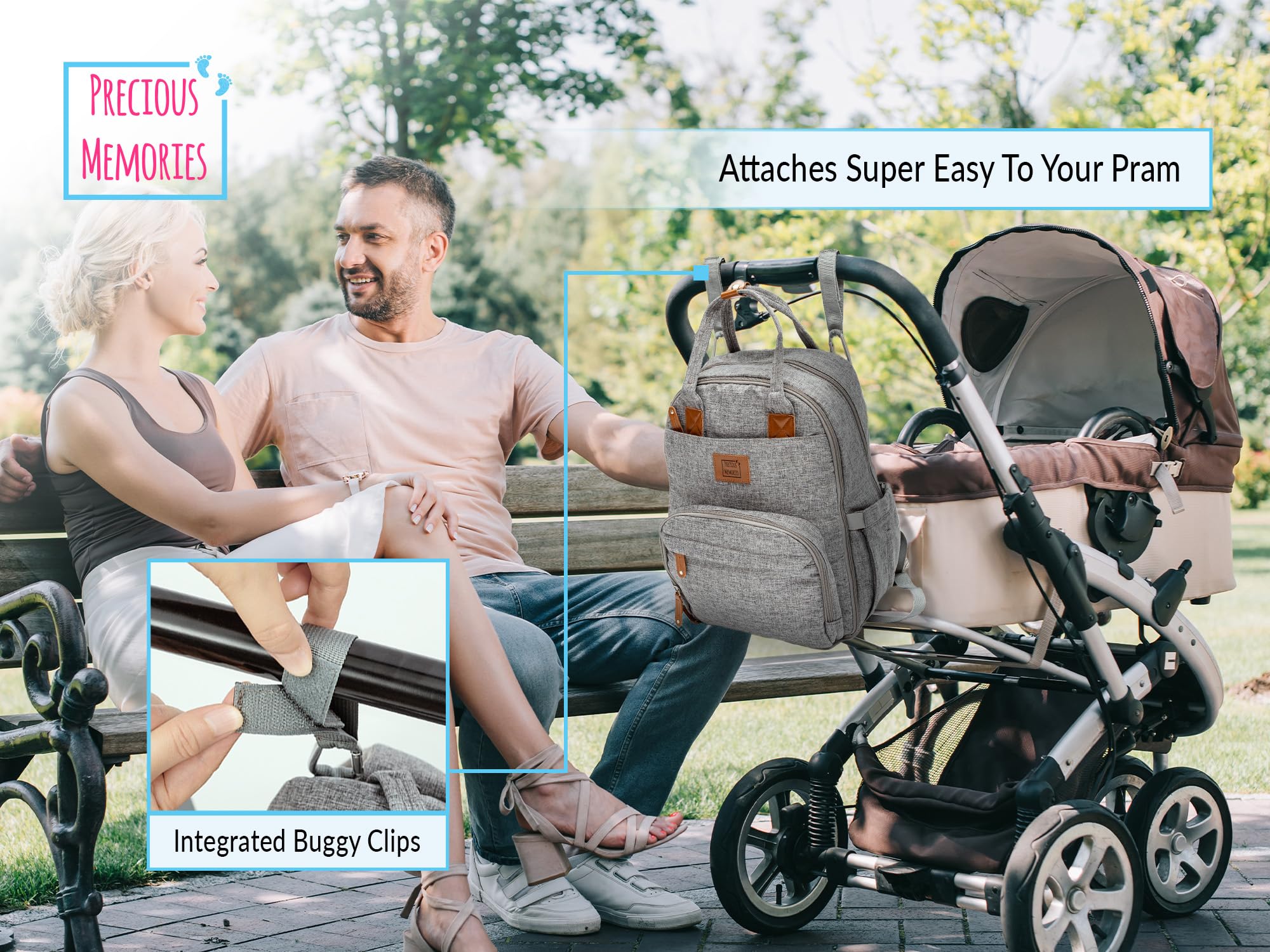 Precious Memories Toddler Diaper Backpack with Portable Changing Mat - Water-Resistant Baby Bag - Large Diaper Bag for Toddlers - Newborn essentials