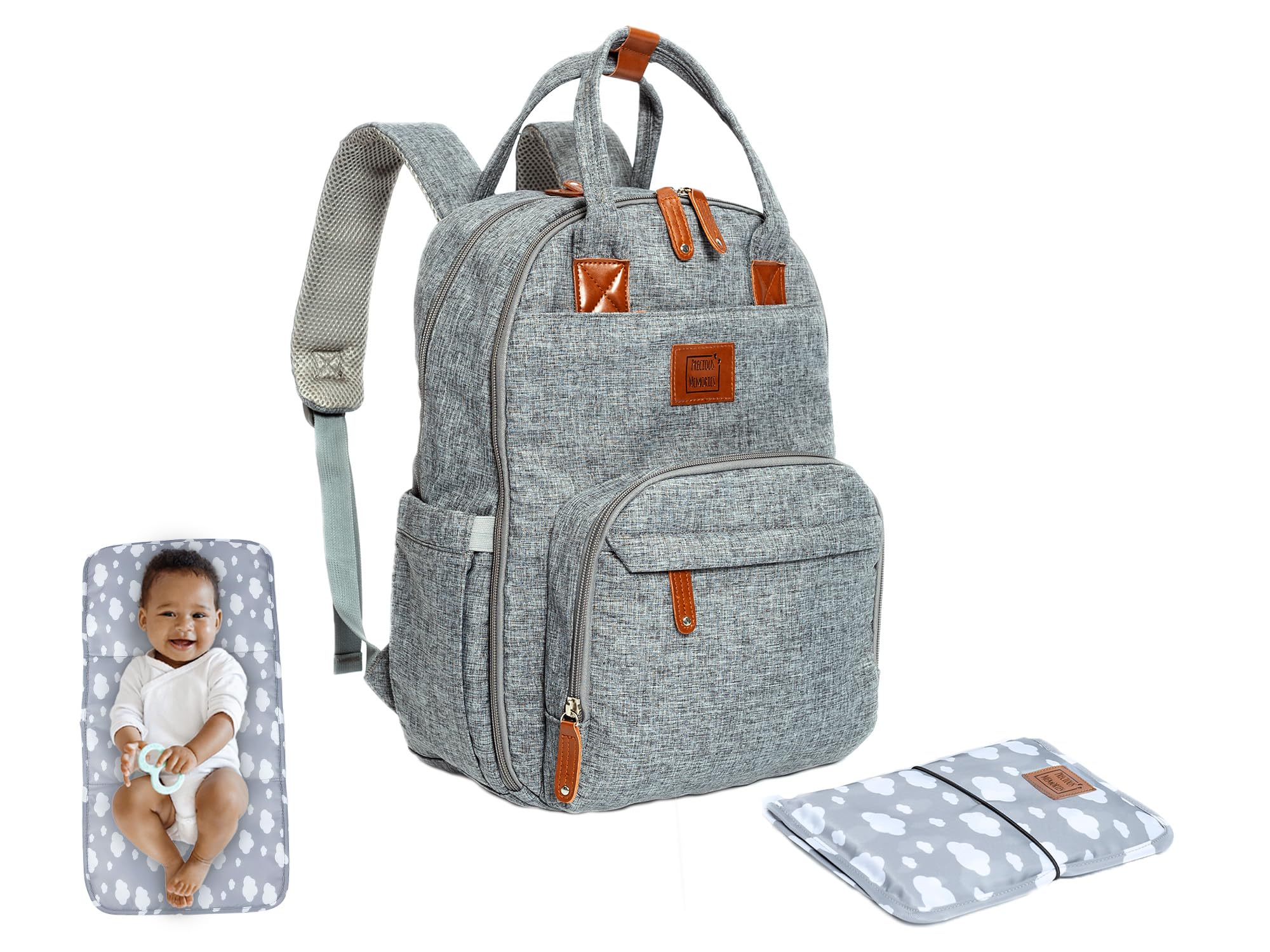 Precious Memories Toddler Diaper Backpack with Portable Changing Mat - Water-Resistant Baby Bag - Large Diaper Bag for Toddlers - Newborn essentials