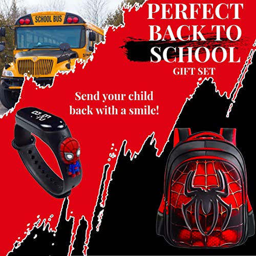 EDGELL HOUSE Childrenās Spiderman Backpack and Digital Bracelet Set for Kids Marvel Spidey Backpack with LED Spider-man Bracelet Spiderman cloth School Backpack School bag for boys and girls