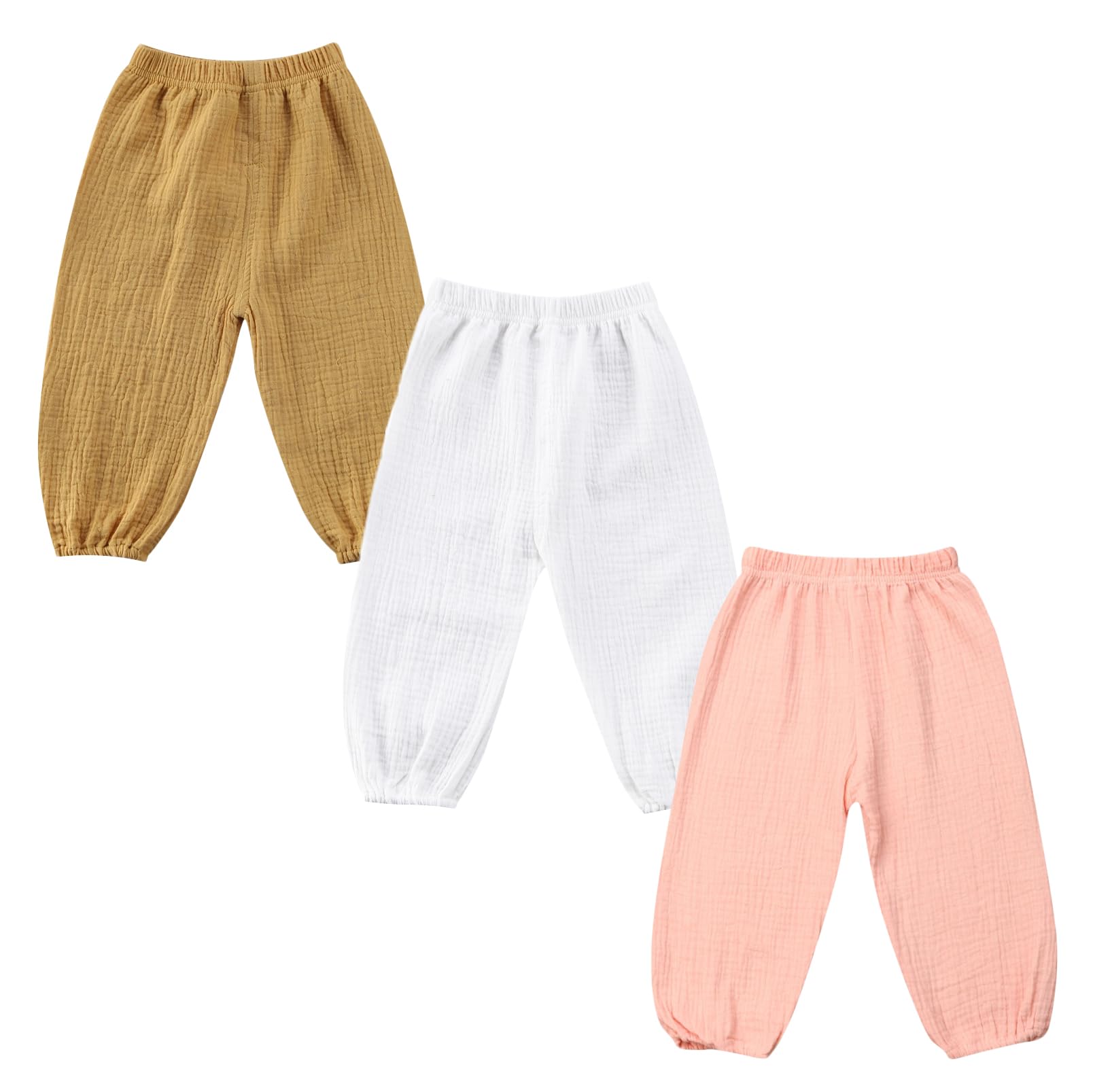 Ursobutegl Toddler Baby Boy Girl Cotton Linen Joggers Pants Elastic Basic Long Pants Harem Bloomers Infant Kid Fall Clothes (3pcs-D, 1-2 Years)