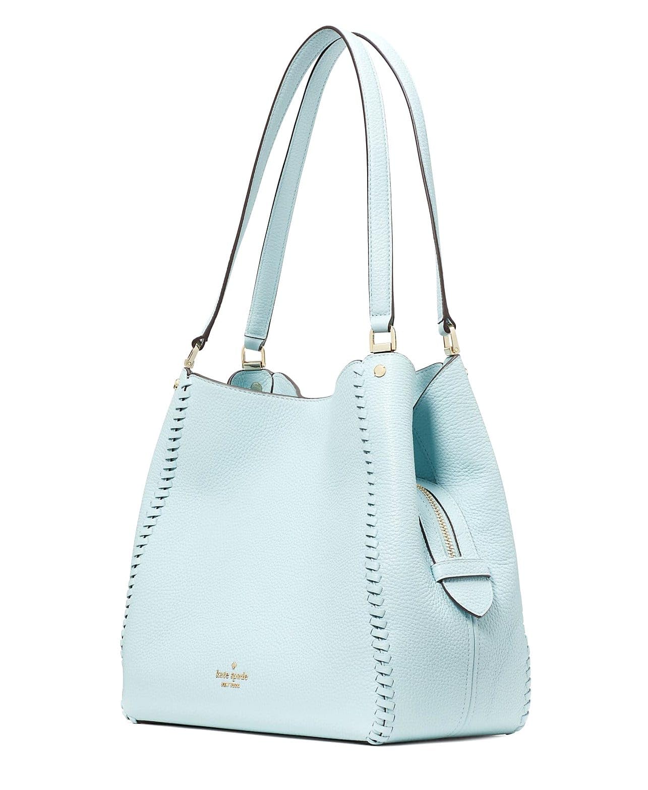 Kate Spade New York Kate Spade leila pebbled leather whipstitch medium triple compartment shoulder bag, Dewy Blue