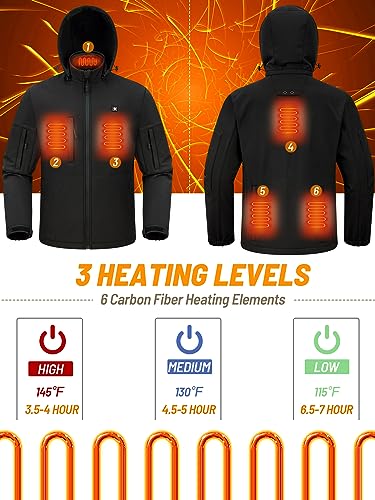 NEW VIEW Men's Heated Jacket with 10000mAh Battery Pack,Electric Heated Coat Rechargeable for Winter Outdoors Hunting Fishing