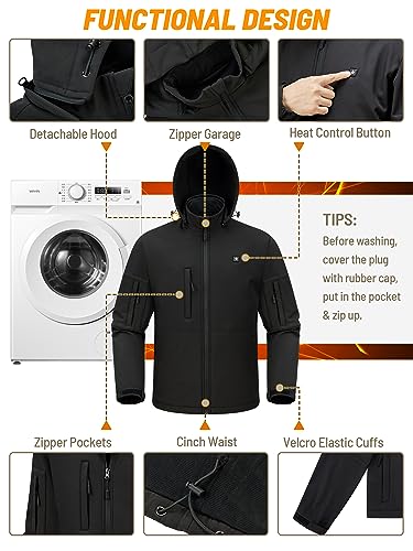 NEW VIEW Men's Heated Jacket with 10000mAh Battery Pack,Electric Heated Coat Rechargeable for Winter Outdoors Hunting Fishing