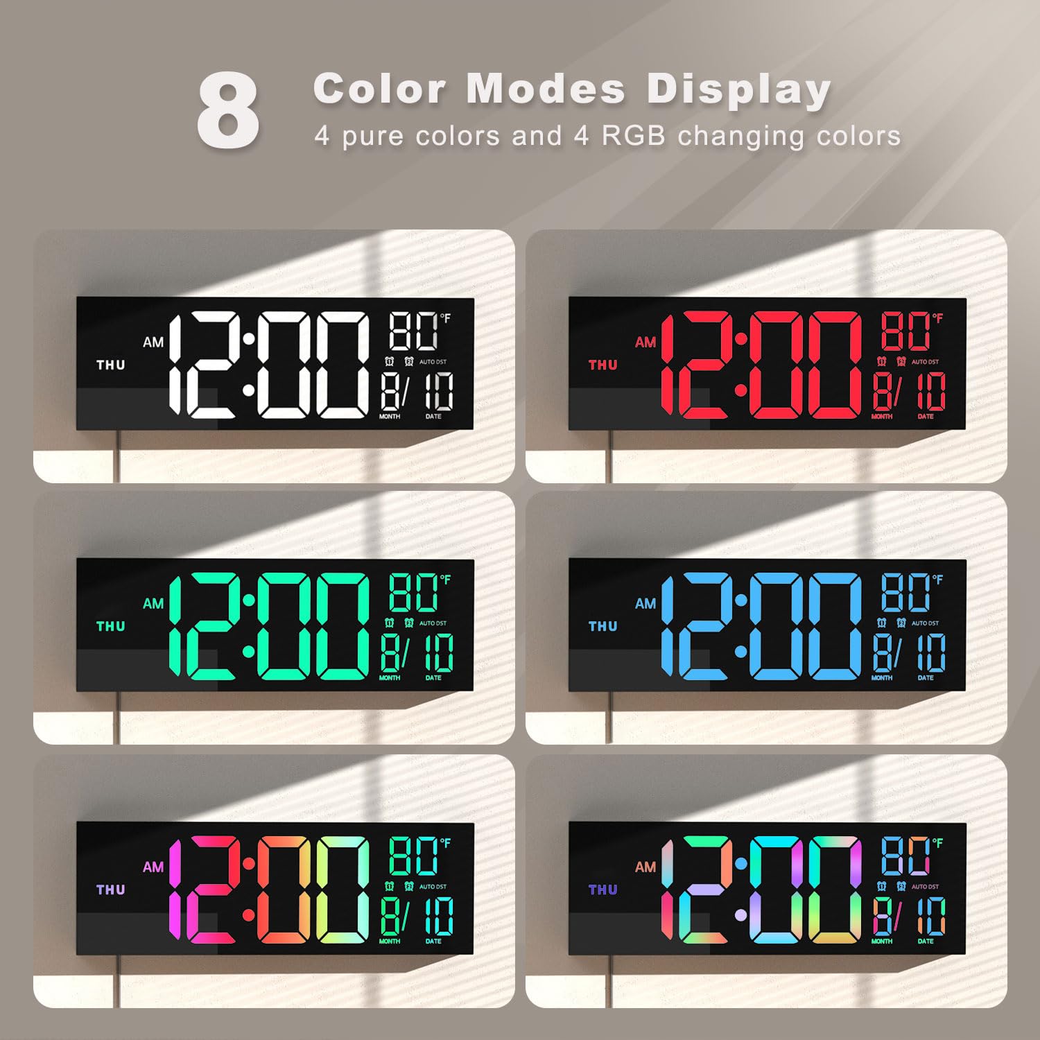 JALL 16" Large Digital Wall Mount Clock, Count Down Timer with Remote, Alarm, Big LED, 8 RGB Color, DST, Temperature for Living Room Classroom Desk, Xmas, Birthday Gift for Senior Men Women Mom Dad