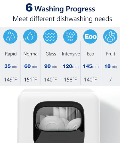 Joy Pebble Countertop Dishwasher, 28 Pieces Dishes/Cycle, 6 Washing Programs&Hot Drying, Dish Washer with 360°Dual Spray, with Child Lock&Delayed Start, Portable Dishwasher for Apartment/RV/Dorm