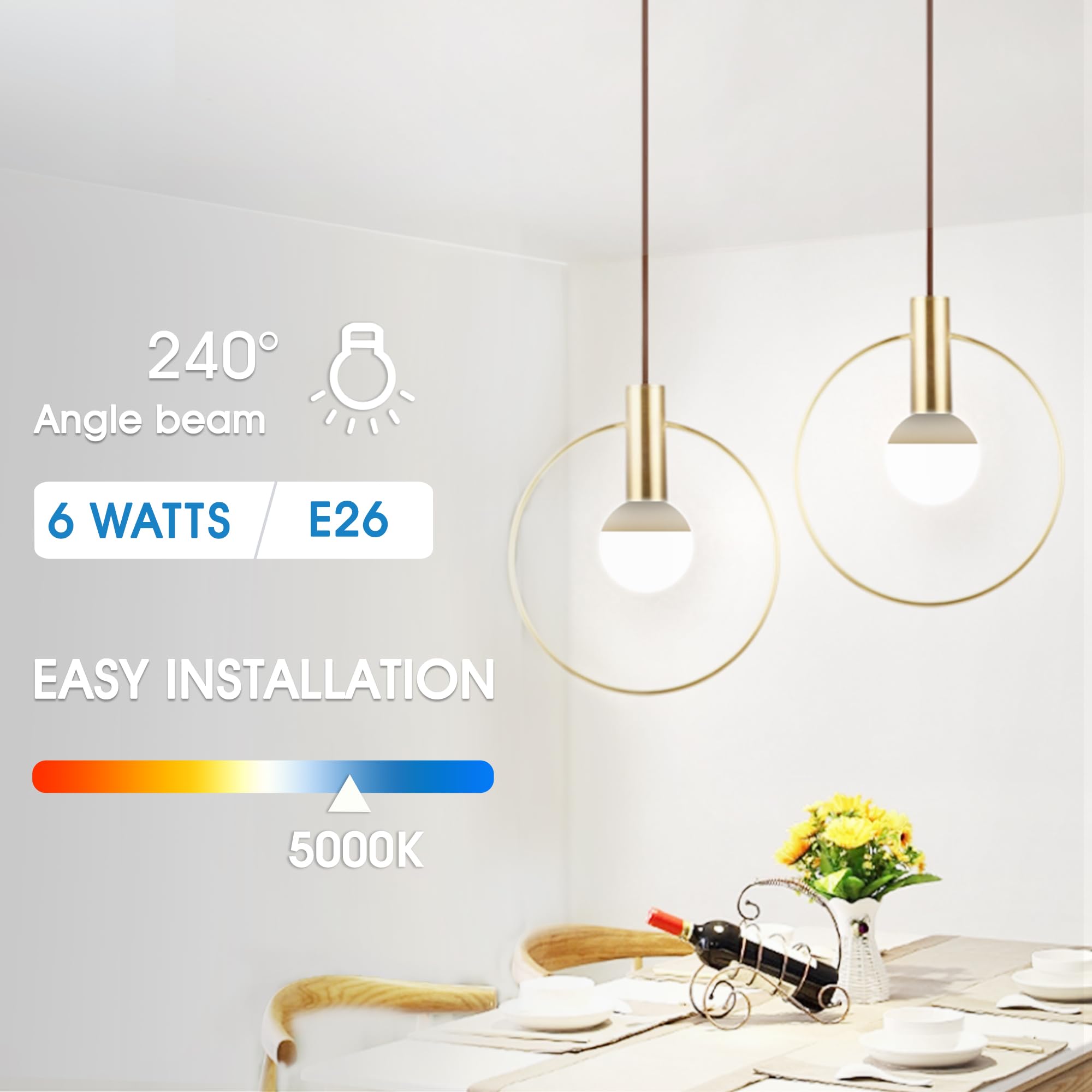 8 Pack G25 Vanity Light Bulb, LED Globe Bulbs for Bathroom Vanity Mirror, 60W LED Light Bulbs Equivalent, Brightness 5000K Daylight E26 Base Bulb, 6W LED for Round Makeup Mirror Lighting Non Dimmable