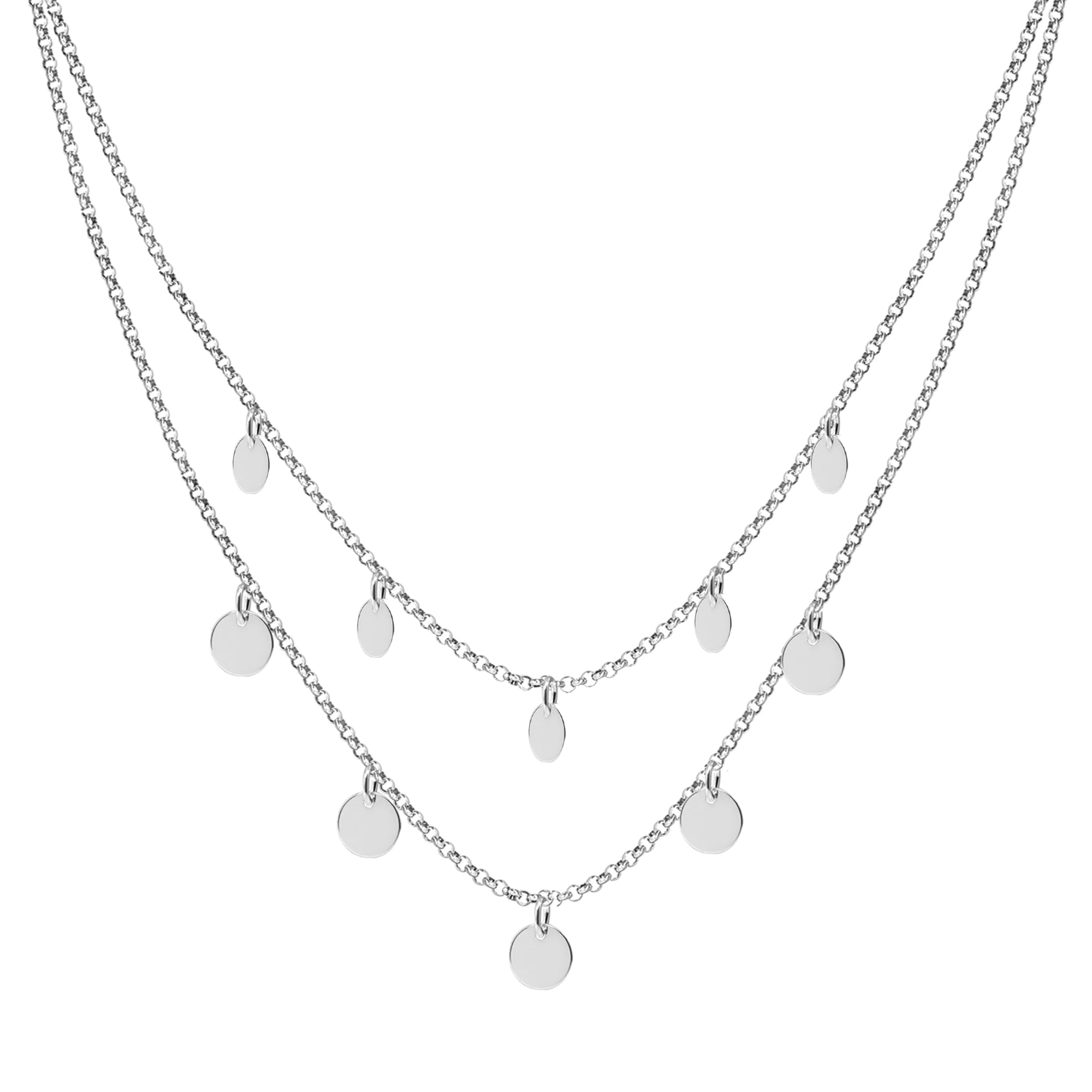 LeCalla 925 Sterling Silver Jewelry Italian Design Multi Row Disc Layered Necklace Hypoallergenic Multi-Strand Charm Necklace for Women with Lobster Claw Clasp 18 Inches
