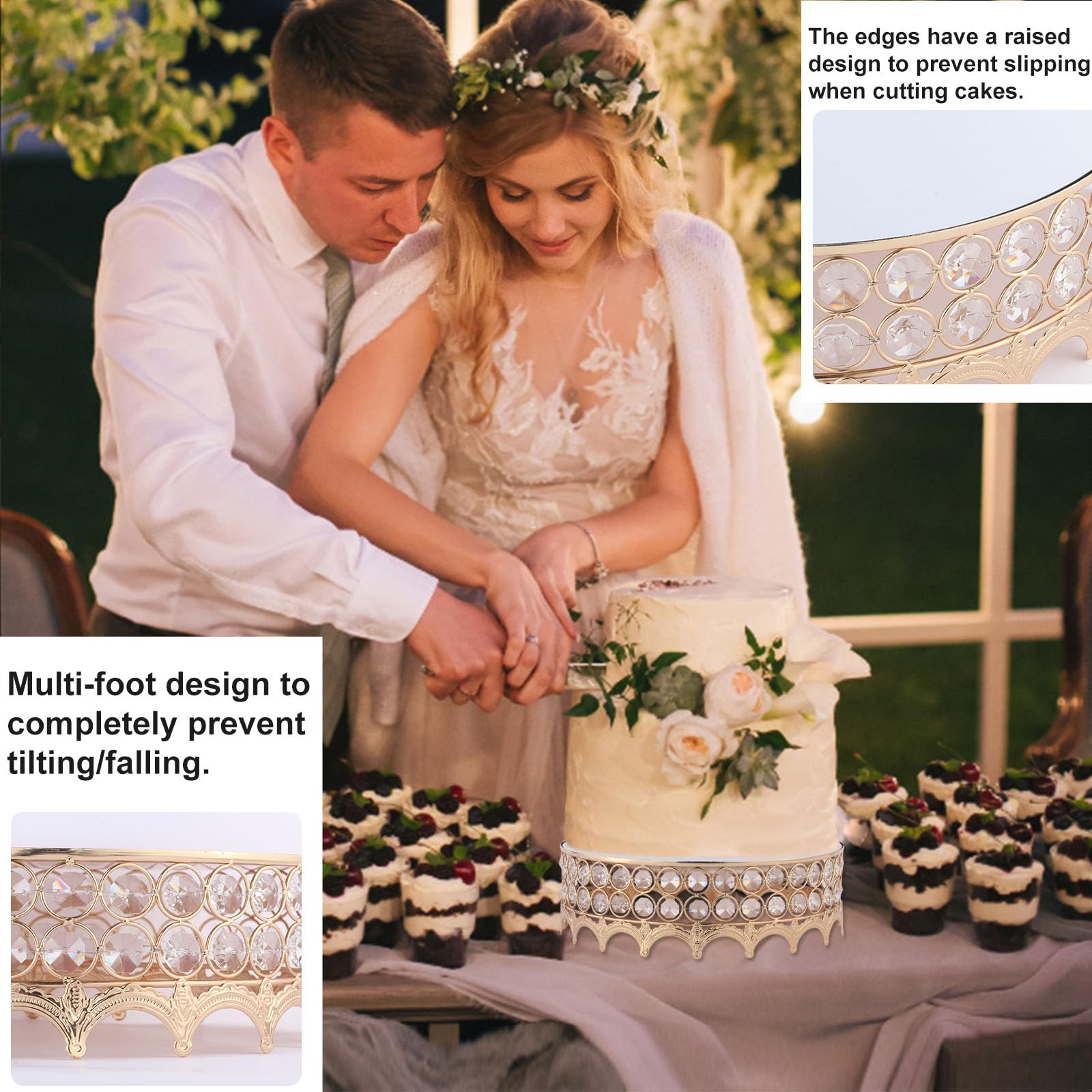 12 Inch Gold Cake Stand for Wedding Party, Crystal Metal Cake Stands for Wedding Reception Birthday Party Chrismas Celebration