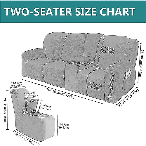 cjc Reclining Loveseat with Middle Console Slipcover, 8-Piece Velvet Stretch Loveseat Reclining Sofa Covers, 2 seat Loveseat Recliner Cover, Thick, Soft, Washable, Loveseat Slipcovers(Taupe)
