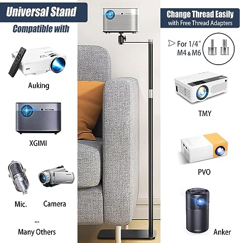 Projector Stand, Projector Floor Stand Mount Adjustable Height 16-50 Inch (Include Ball Head) Universal Projector Stand Behind Sofa Bed 360° Rotation Compatible with XGIMI AuKing Anker and Other