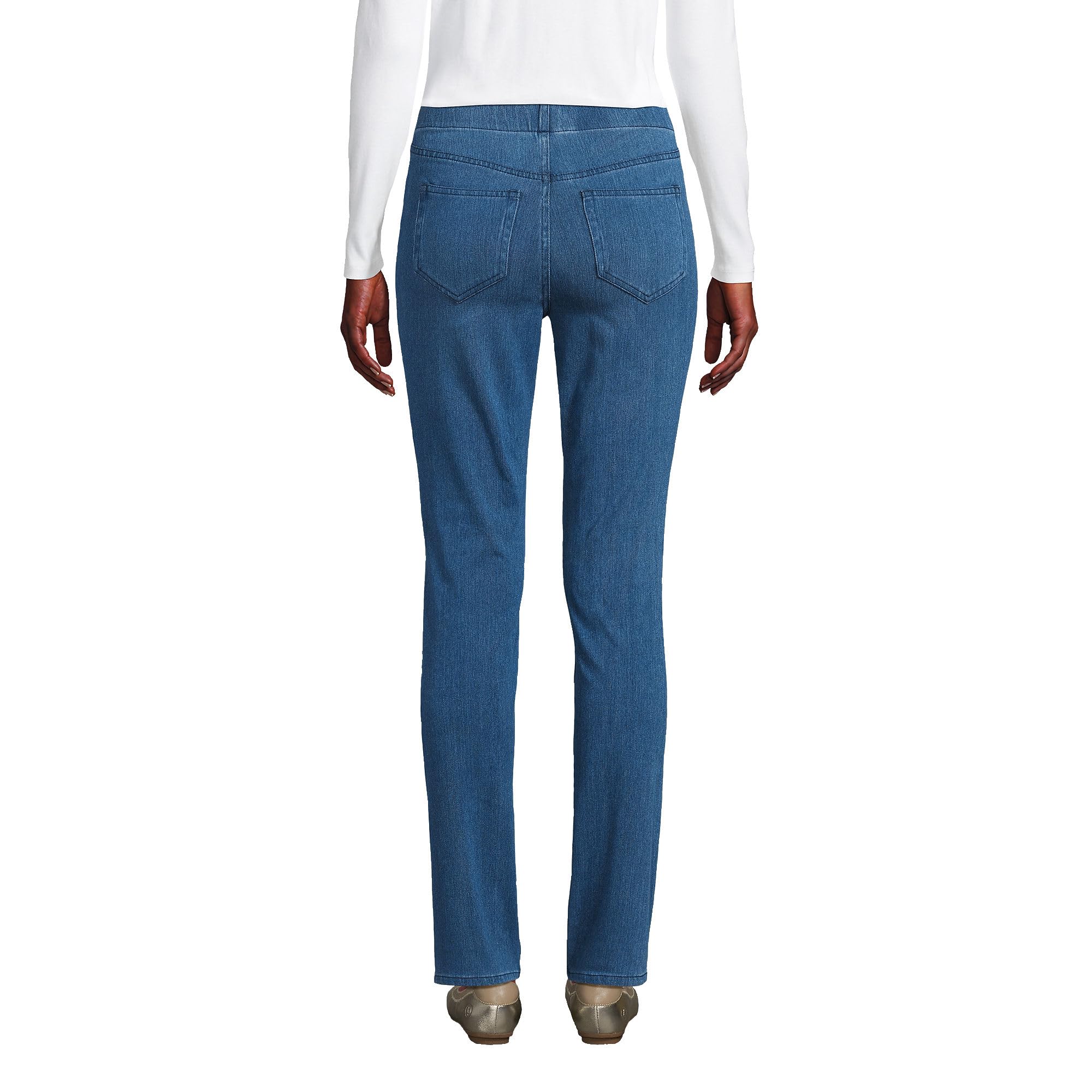Lands' End Womens Starfish MR PO Knit Denim Straight Jeans Medium Sea Blue Plus 2X